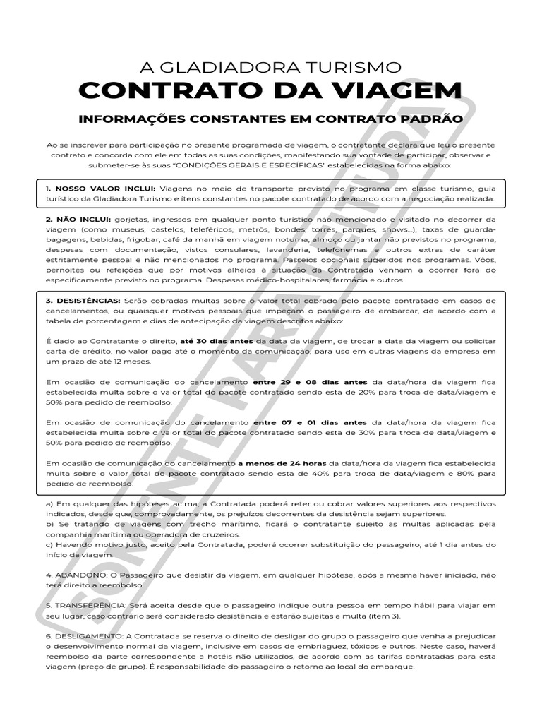Contrato Padrão Gladiadora Turismo 2025 - Somente Leitura | PDF ...