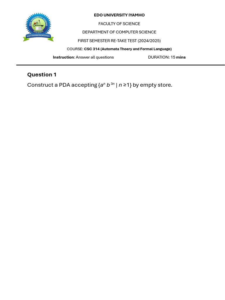CSC 314 Re-Take Test 2024 - 2025 | PDF