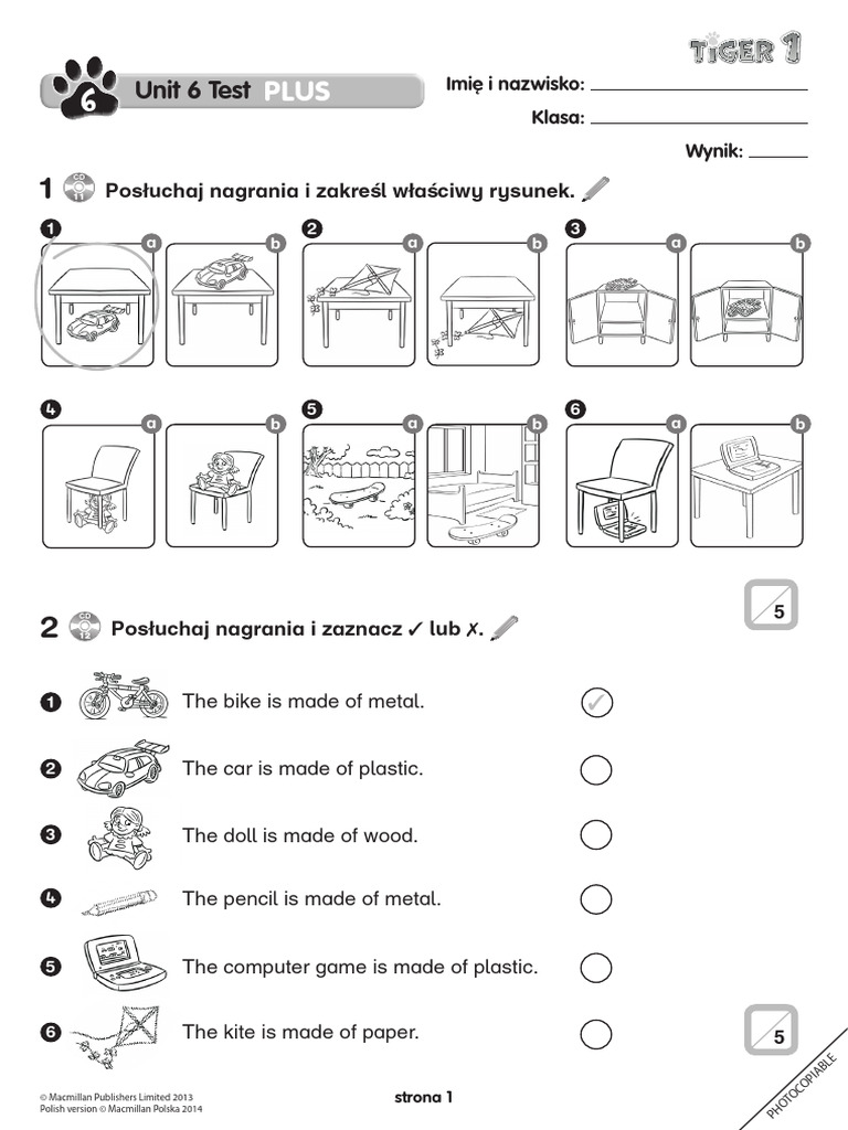 Unit 6 Test PLUS Tiger 1 | PDF