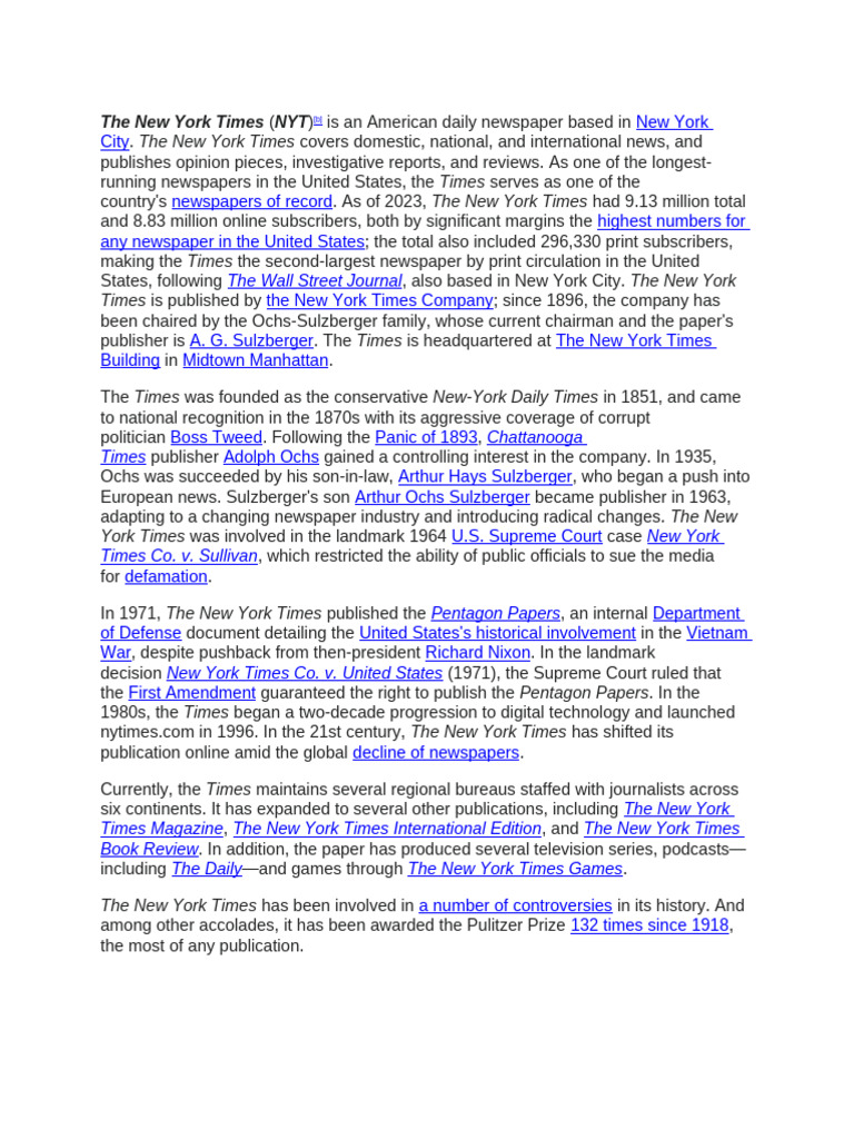 The New York Times | PDF | The New York Times | Newspapers