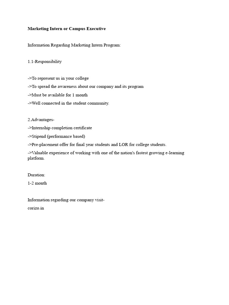 Marketing Intern Roles & Responsibilities | PDF