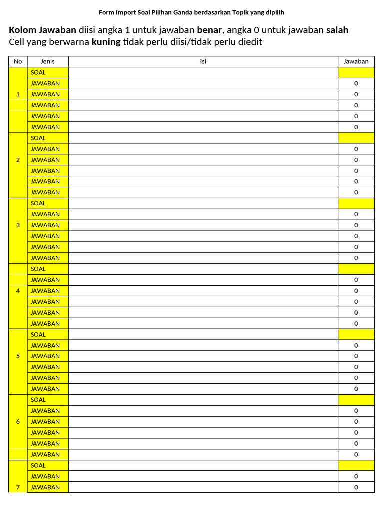 Blanko Form Soal Ganda Pts Genap | PDF
