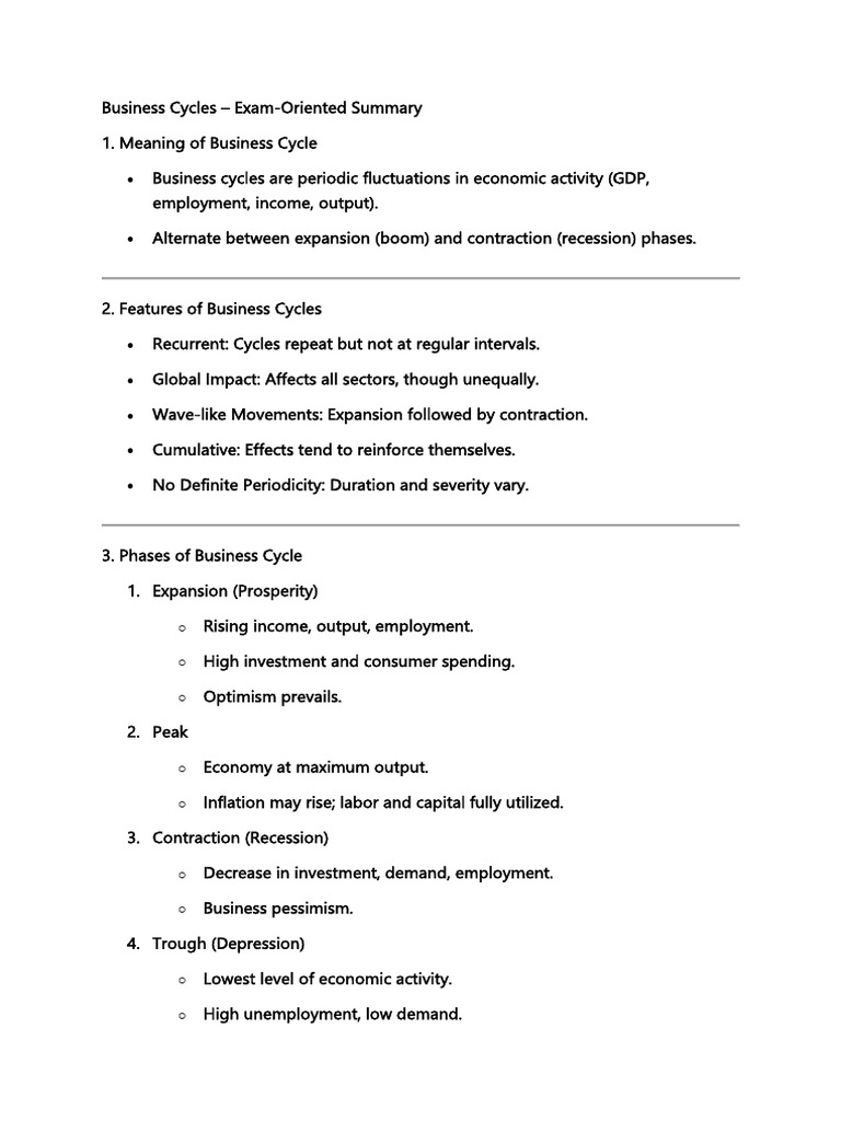 Class - 12 - Notes - Business Cycles | PDF | Business Cycle | Recession