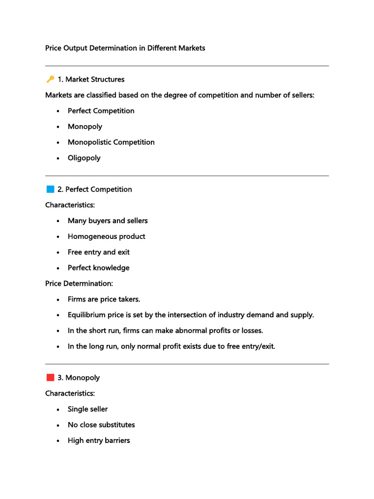 Price and Output in Market Structures | PDF