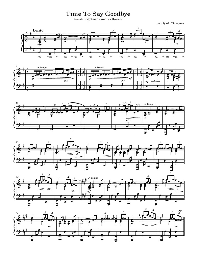 Time to Say Goodbye - Arr. Thompson | PDF | Sound Recording | Songs Written