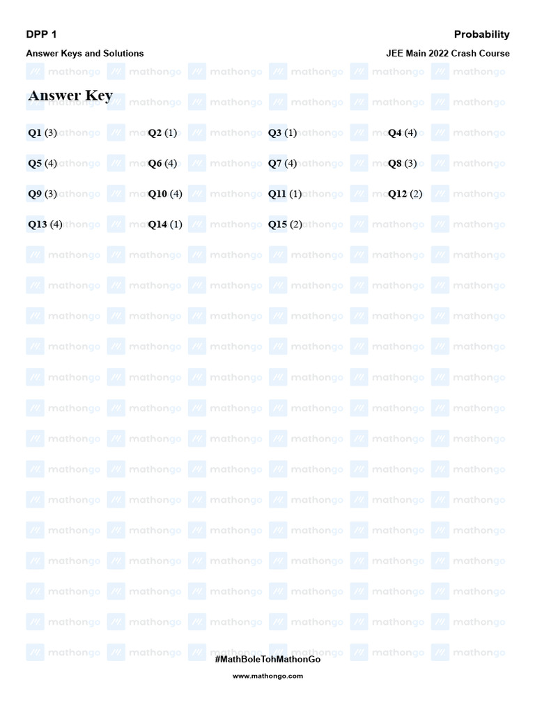 Solution DPP 1 Probability Mathongo Jee Main 2022 Crash Course | PDF