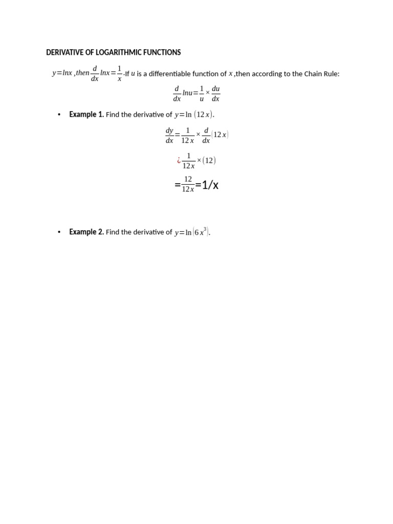 Derivative of Logarithmic Functions | PDF