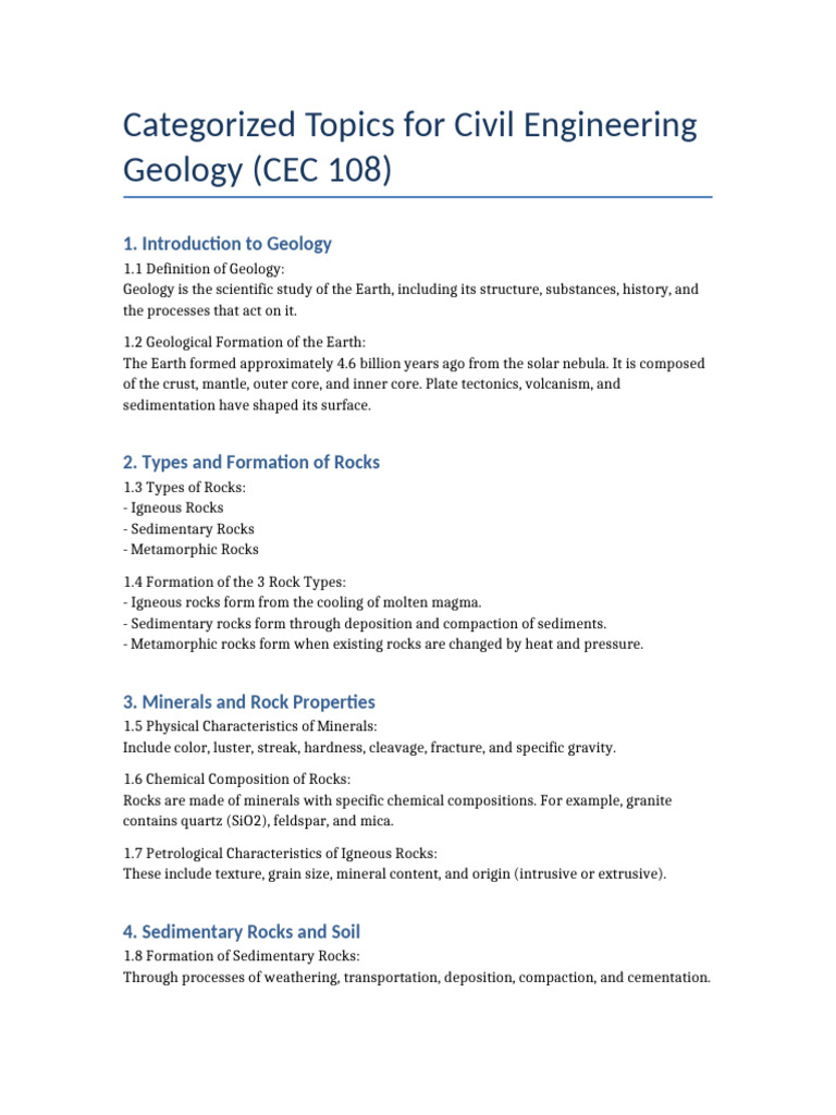 Categorized Civil Engineering Geology Notes (1) | PDF | Rock (Geology ...