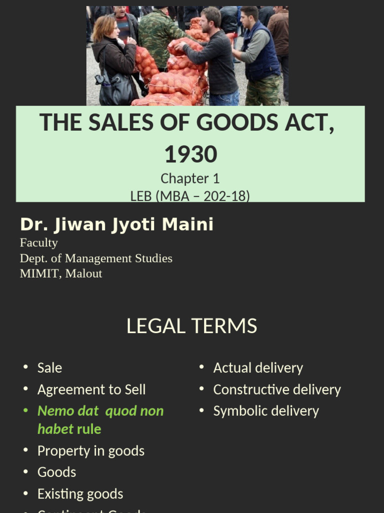 Understanding the Sale of Goods Act 1930 | PDF | Sales | Civil Law ...