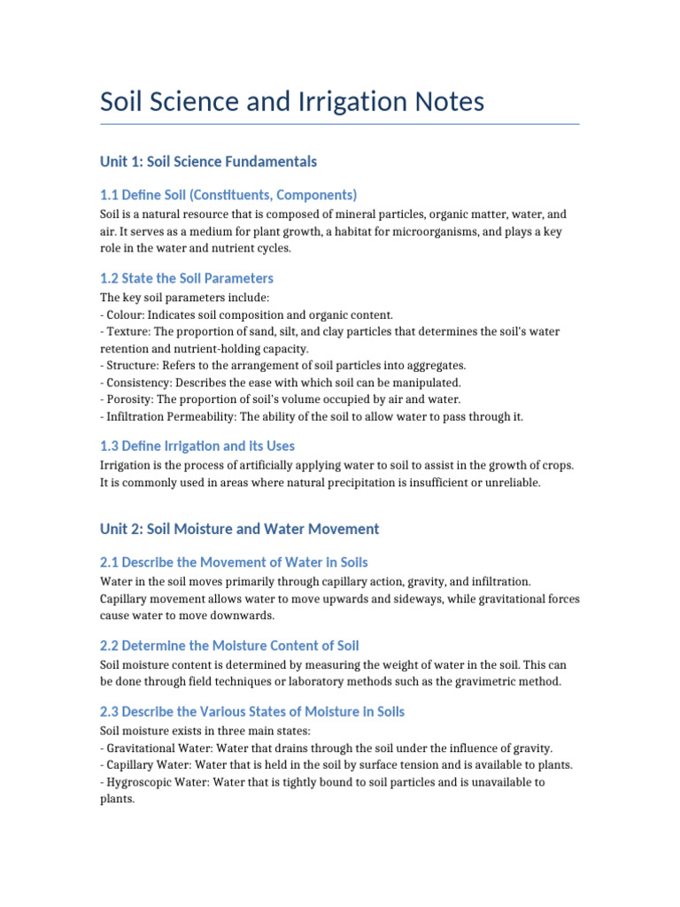 Soil_Science_and_Irrigation_Notes | PDF | Soil | Irrigation