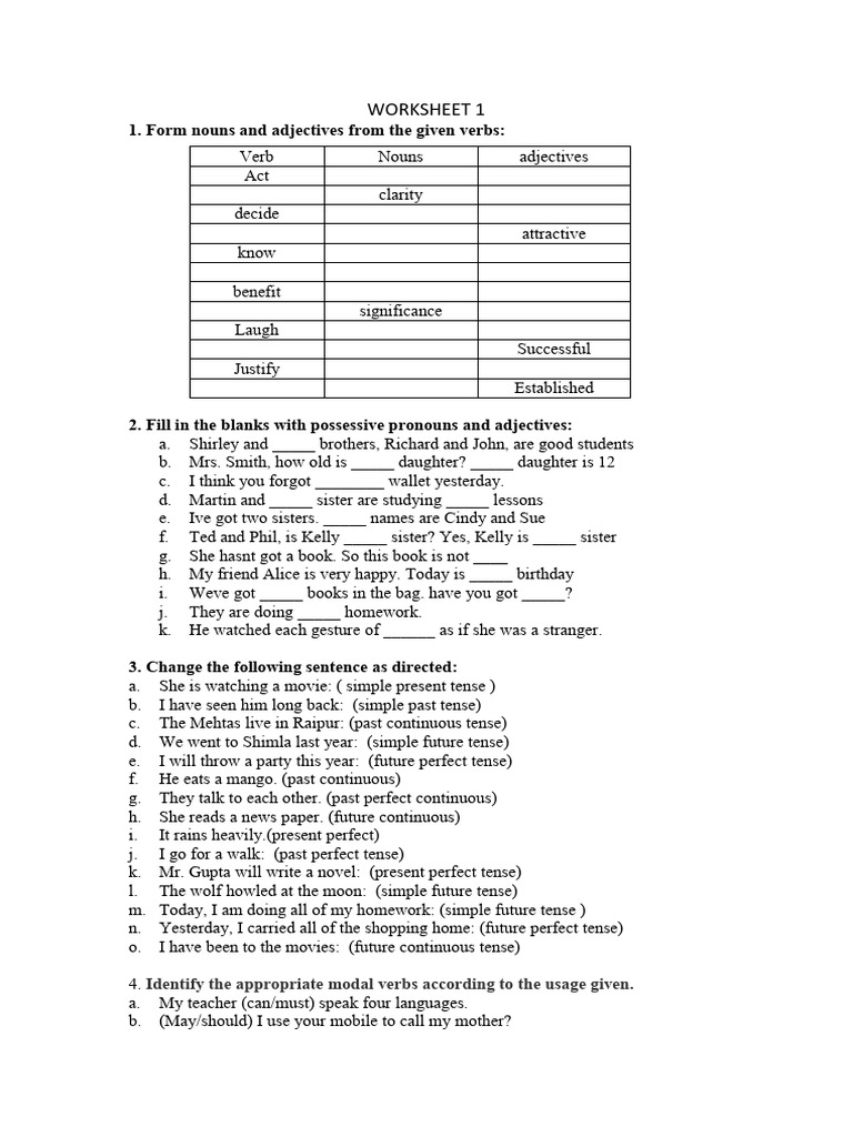 Class 8 English Worksheet | PDF | Grammatical Tense | Verb