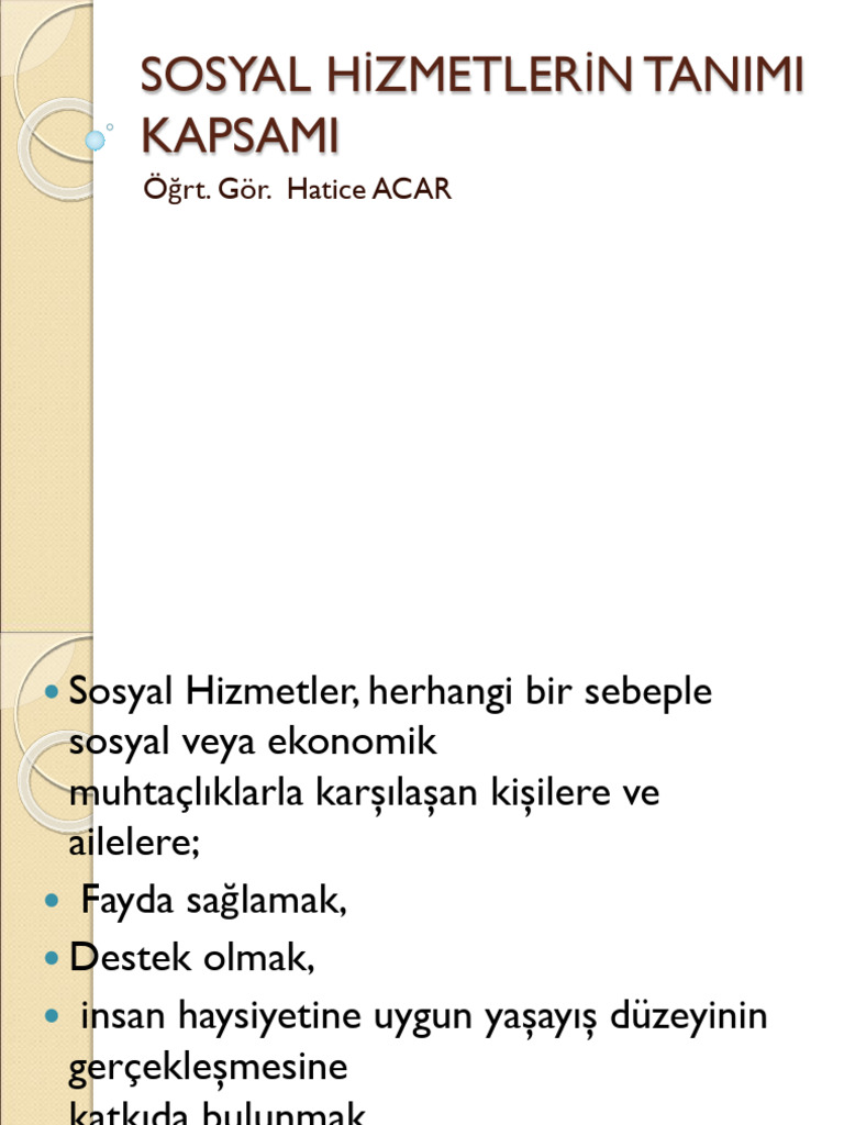Ders 2 Sosyal Hi̇zmetleri̇n Tanimi Kapsami | PDF