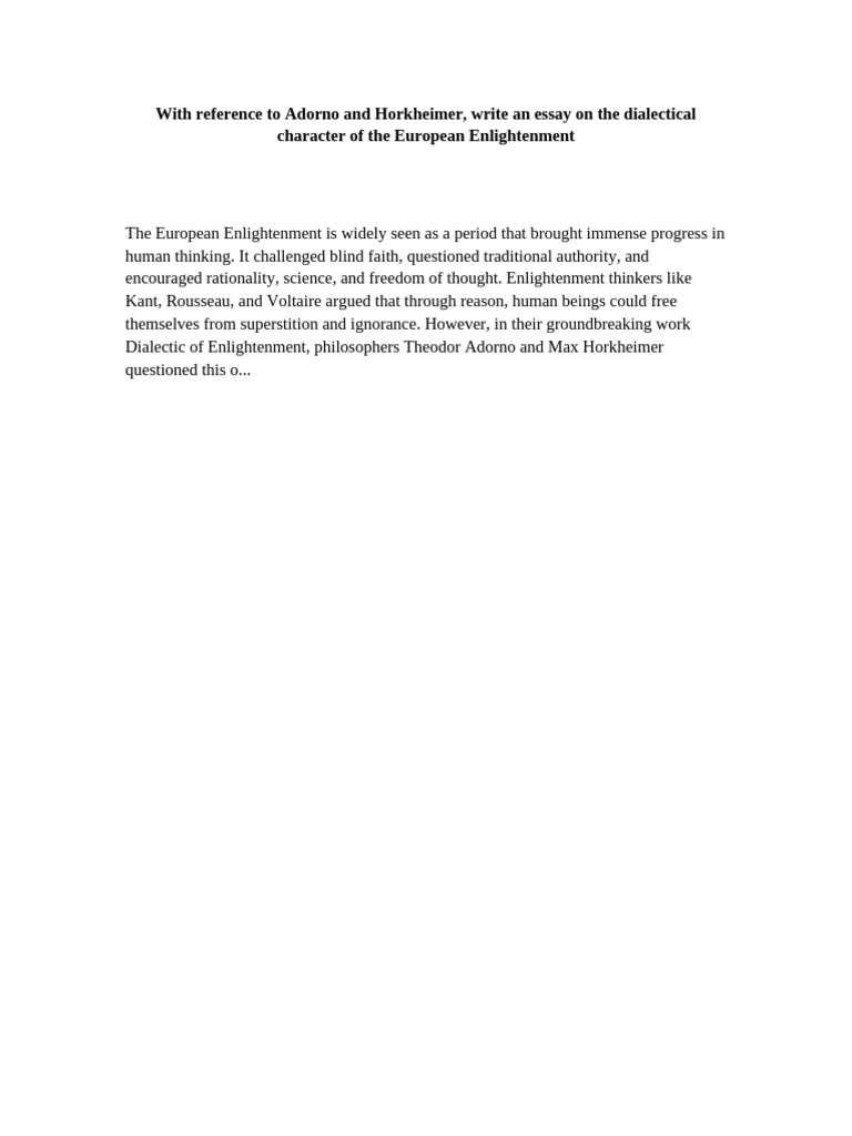 Dialectic of Enlightenment Analysis | PDF