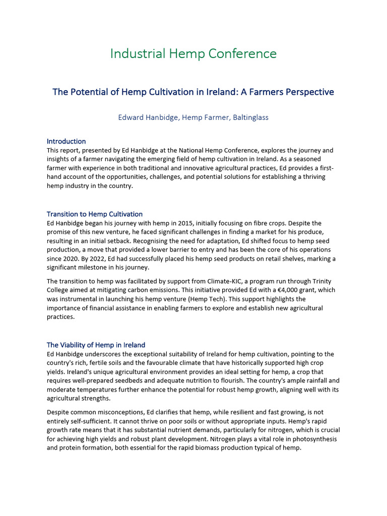 The Potential of Hemp Cultivation in Ireland A Farmers Perspective ...