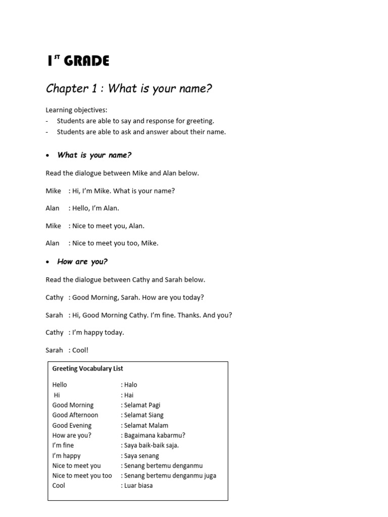 1st Grade Greetings and Dialogues | PDF