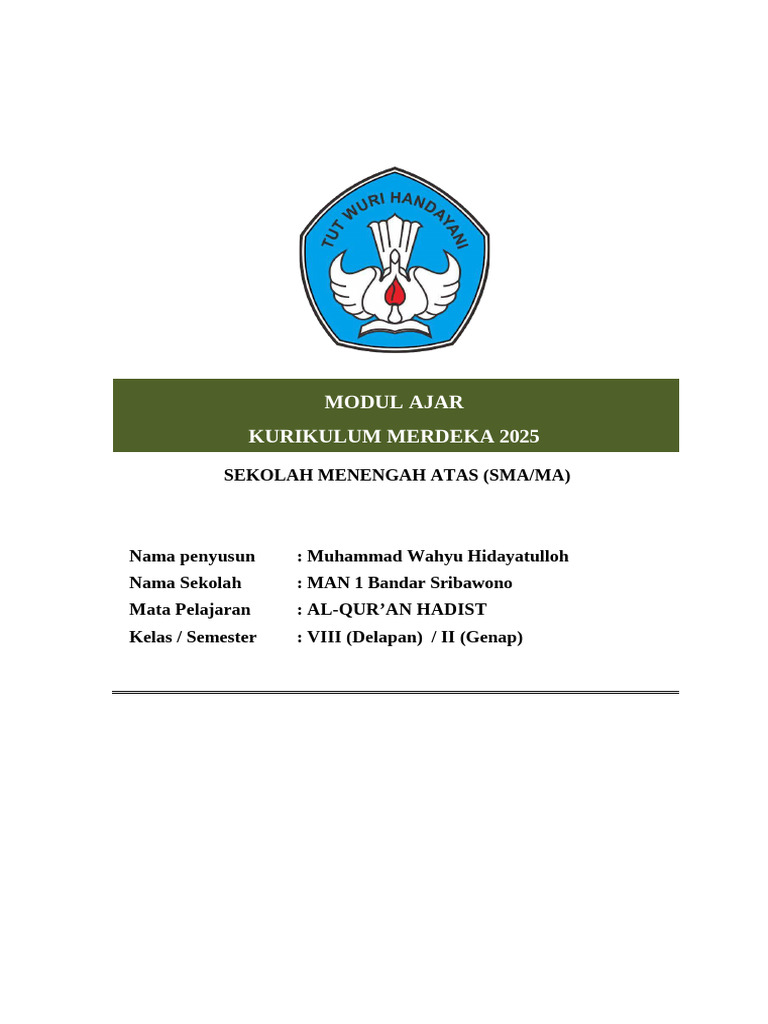 Modul Ajar Al-Quran Hadis smtr.6 | PDF