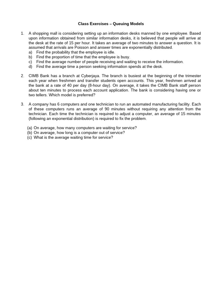 Queuing Models Class Exercises | PDF