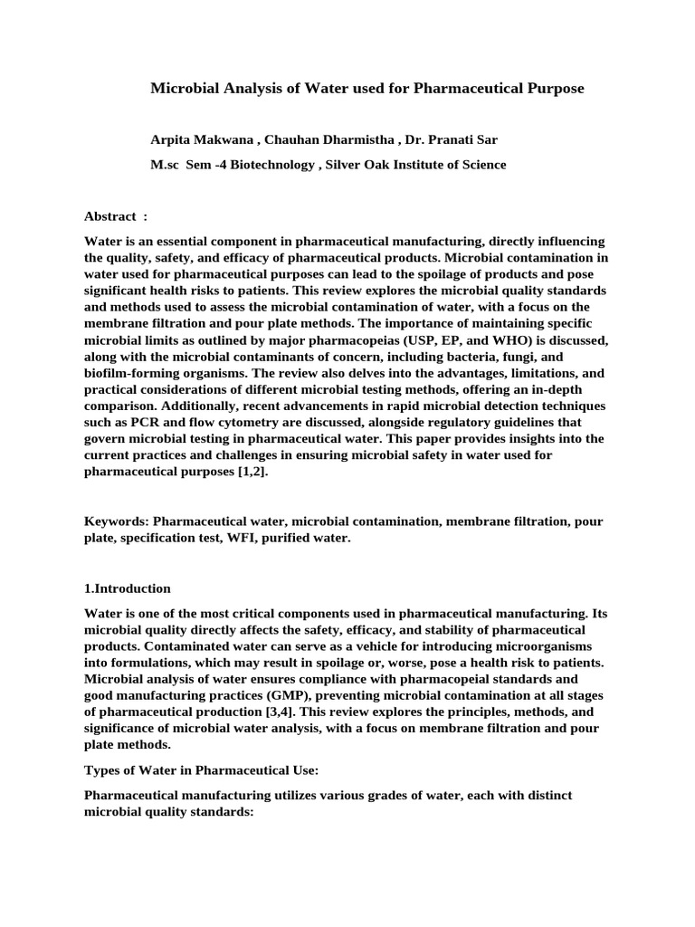 Arpita and Dharmistha Review Paper-1 | PDF | Microorganism | Purified Water