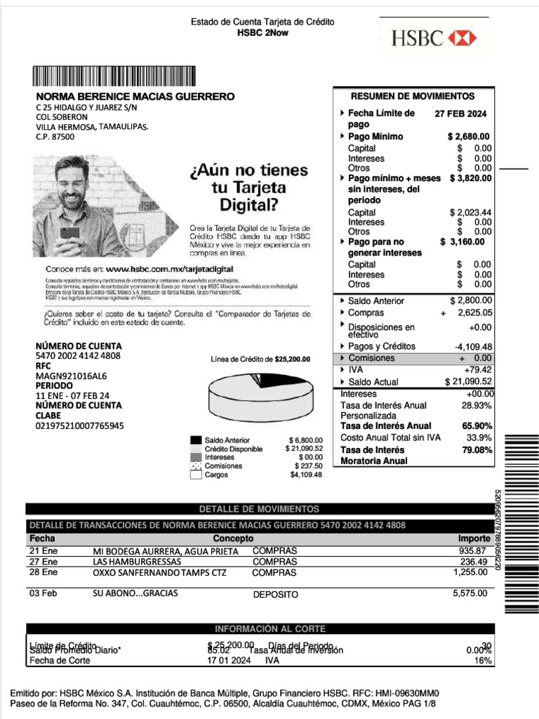 Estado de Cuenta HSBC: Resumen y Movimientos | PDF | Crédito | Finanzas ...