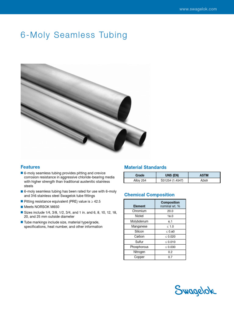 6 Molly Tubing - Swagelok | PDF | Stainless Steel | Physical Sciences