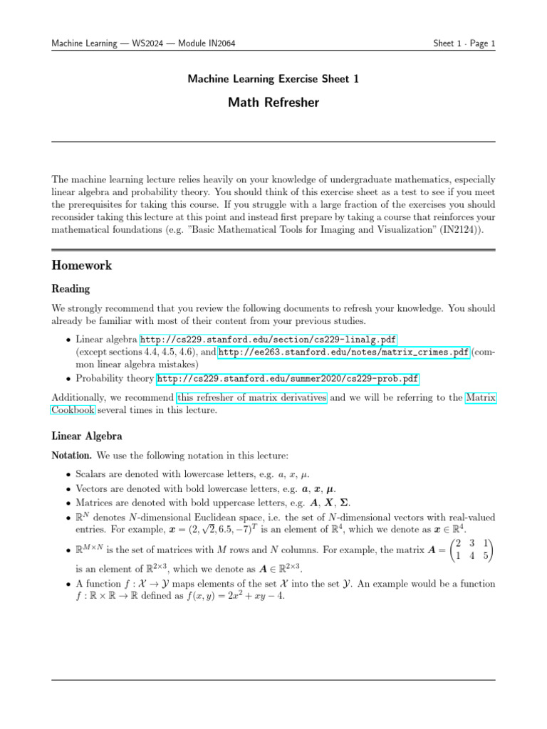 Exercise 01 Math Refresher | PDF | Probability Distribution | Linear ...