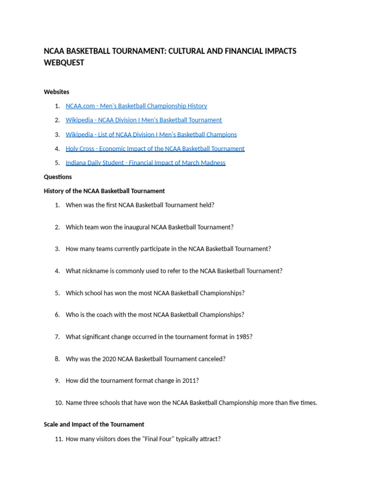 NCAA_Basketball_Webquest 2 | PDF | National Collegiate Athletic ...