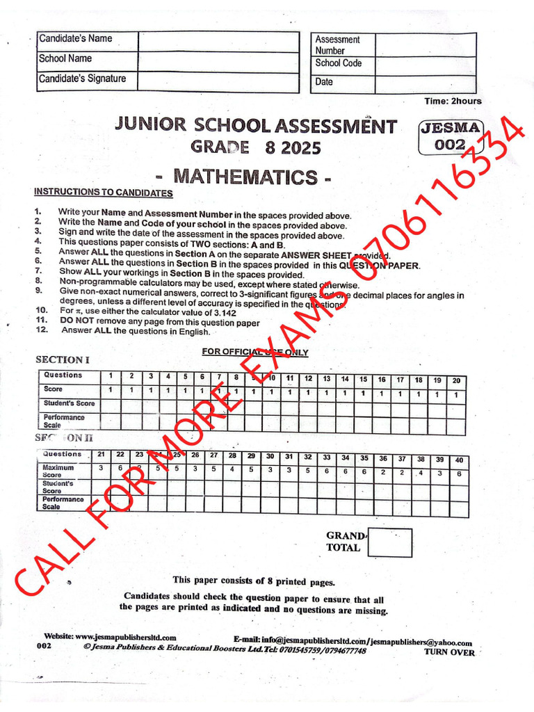 Jesma 002 Maths Grade 8 | PDF