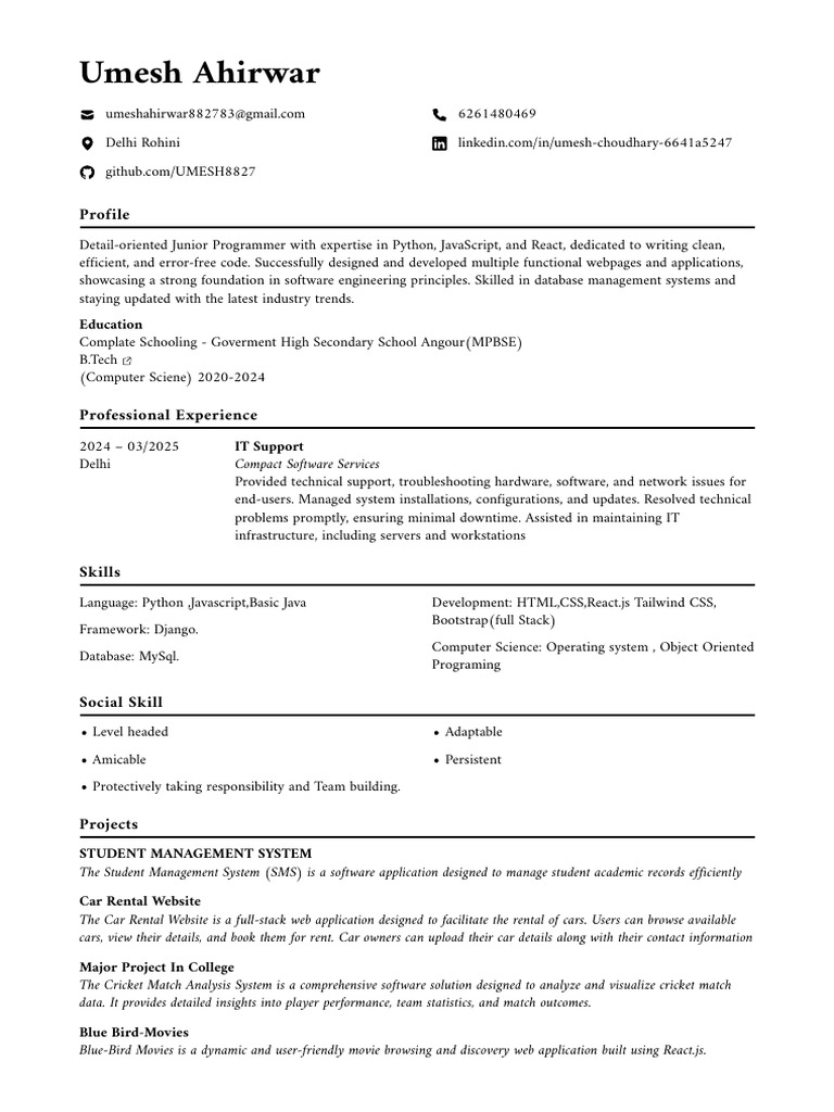 Umesh-Ahirwar-FlowCV-Resume-20250321 | PDF | Websites | World Wide Web