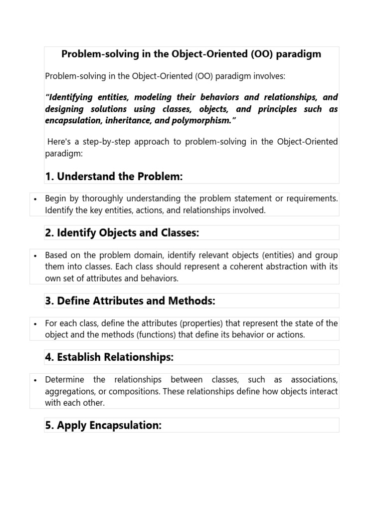 Problem-Solving in The Object-Oriented (OO) Paradigm | PDF | Method (Computer Programming ...