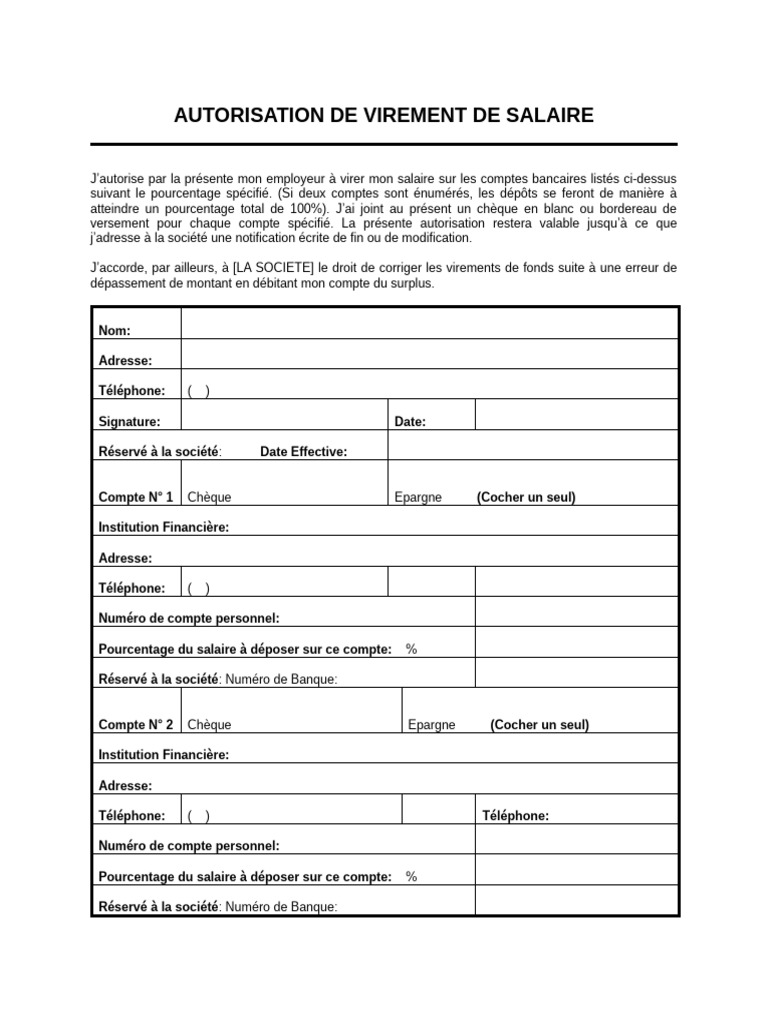 Autorisation de Virement de Salaire | PDF | Banques | Bancaire