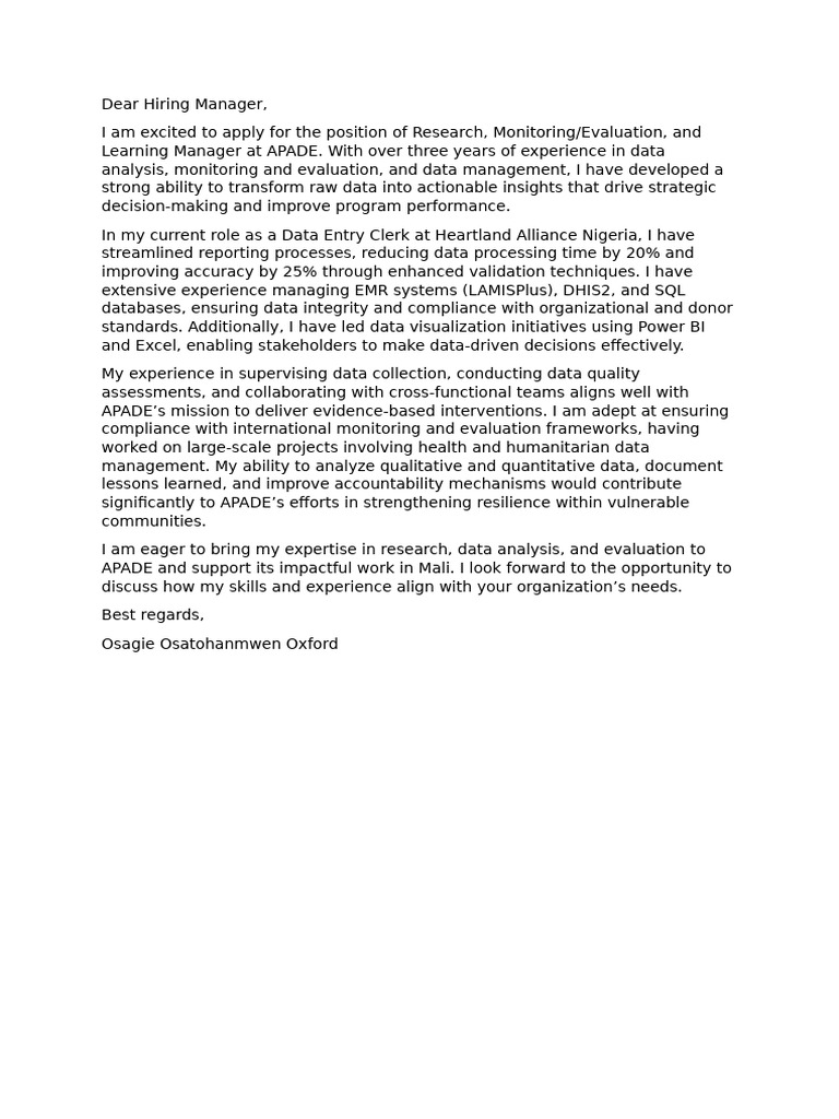 Oxford Cover Letter | PDF