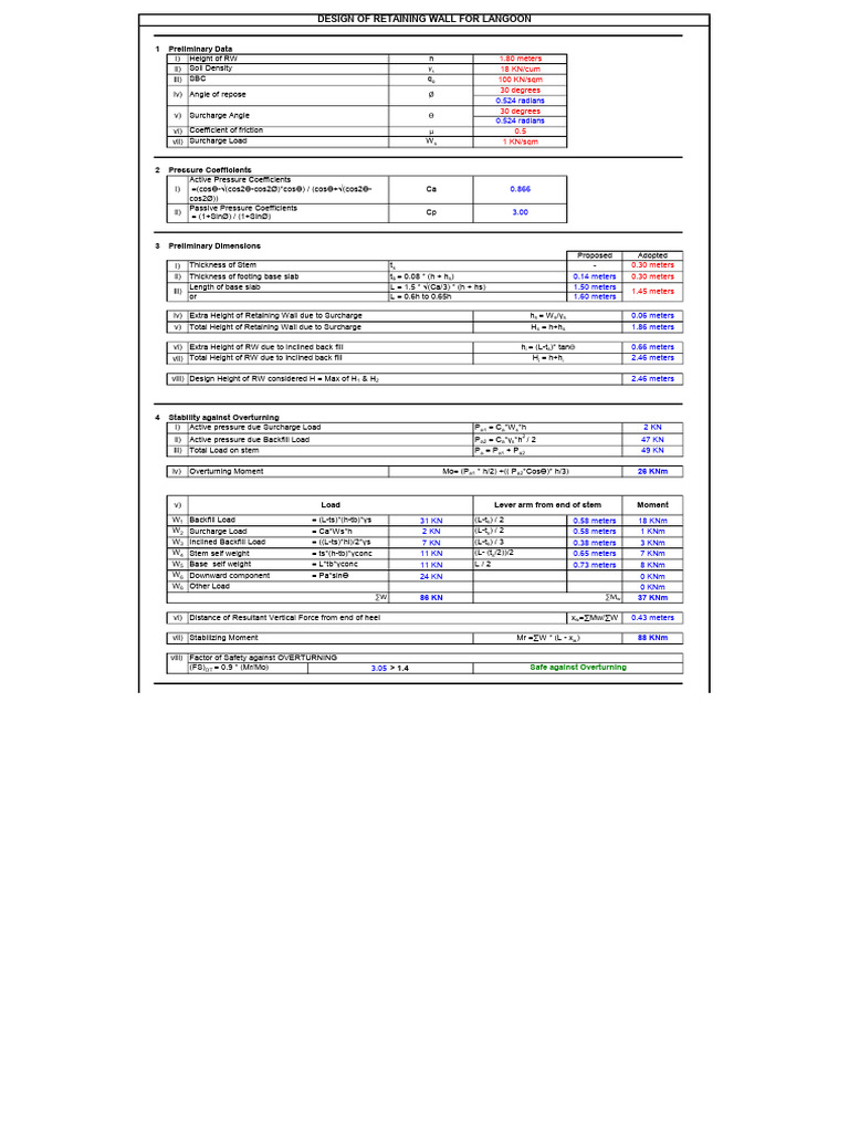 Retaining Wall Design Calculations | PDF | Civil Engineering ...