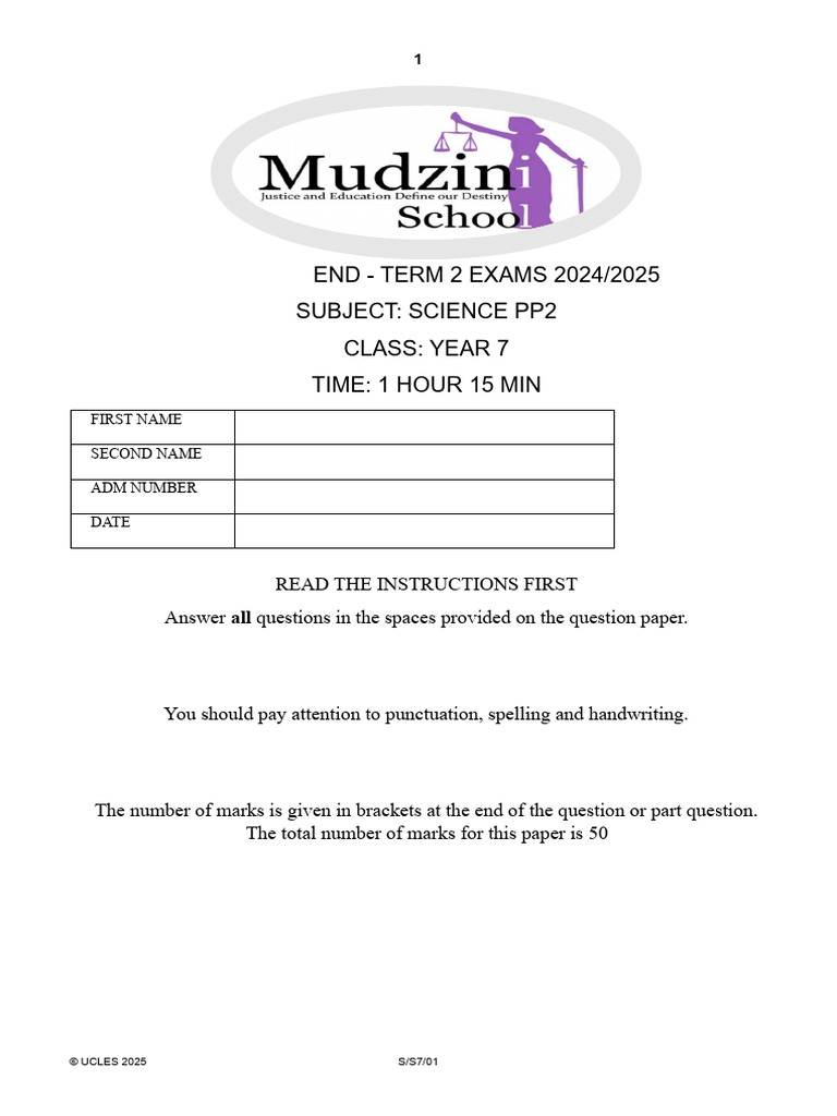 Year 7 PP1 SCIENCE END TERM 2 | PDF | Tide | Moon