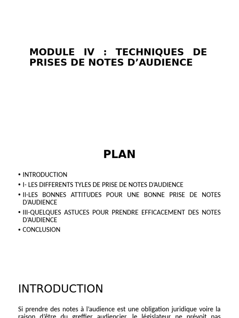 Module IV Techniques de Prises de Notes A L'audience | PDF | Greffier ...