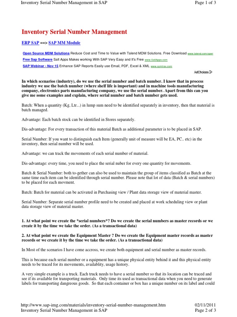 Inventory Serial Number Management | PDF | Inventory | Enterprise Resource Planning