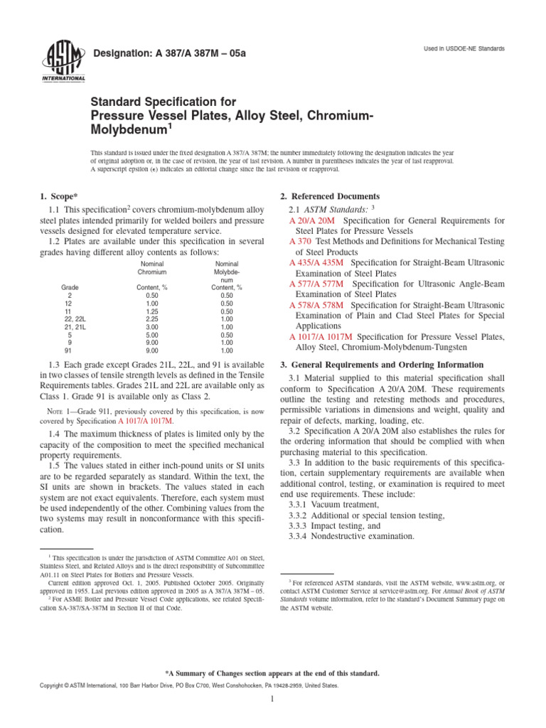 ASTM A 387/A 387M Standard Specification | PDF | Heat Treating | Steel
