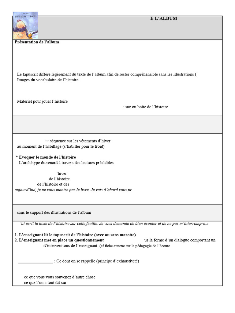 Activités de langage avec l'album "Juste un petit bout" | PDF