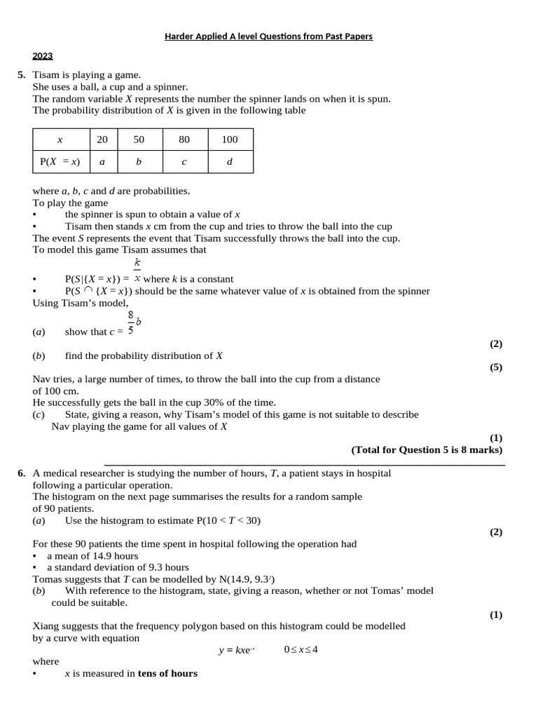 harder applied A level questions - problem solving | PDF | Statistical ...