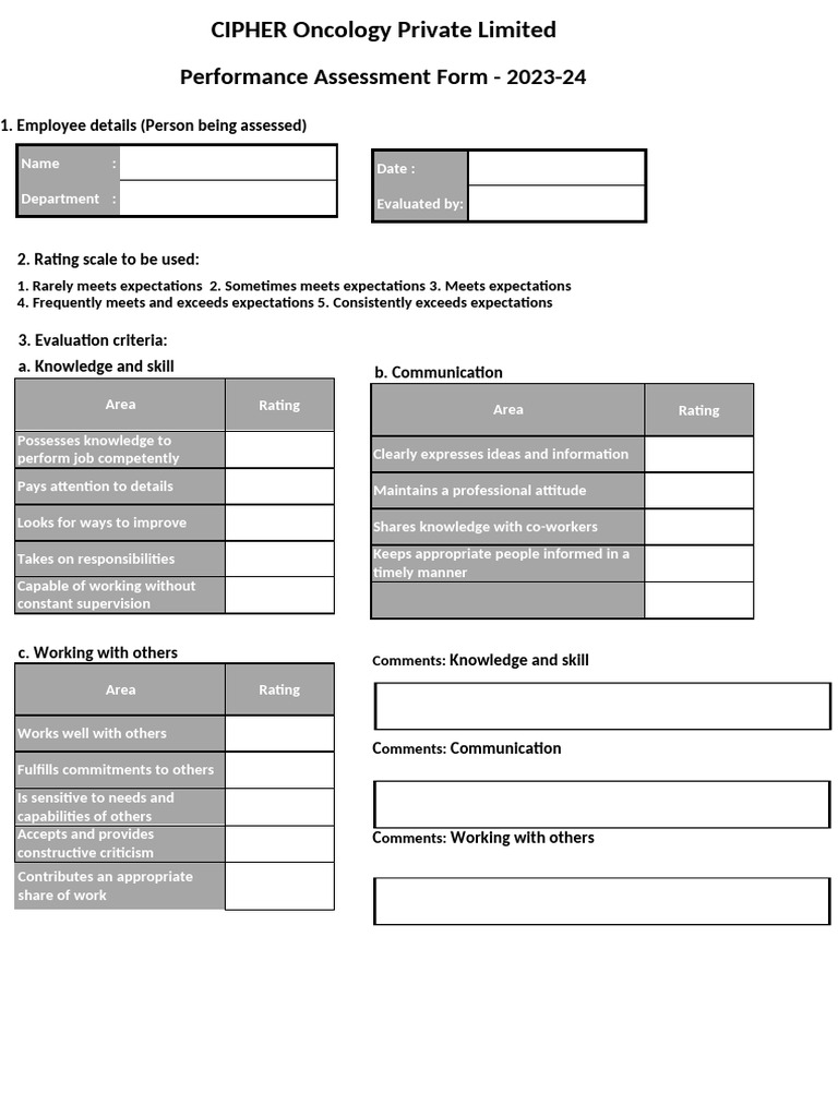 Performance Evaluation Form 2023 -24 | PDF
