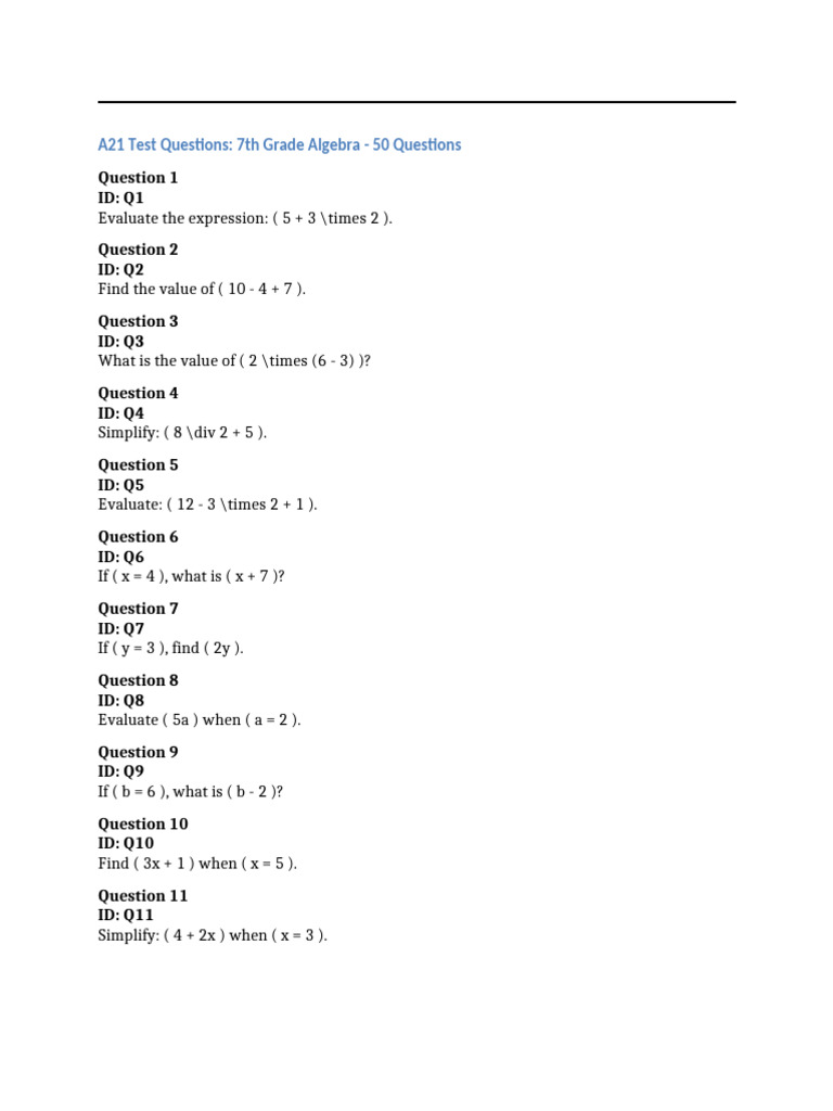A21 7th Grade Geometry Test - 50 Questions | PDF | Multiplication ...