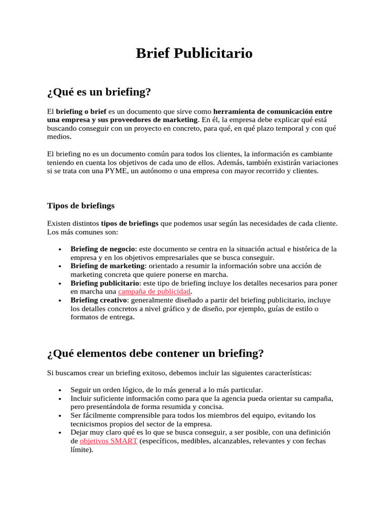 Ejemplo de Cómo Hacer Un Brief Publicitario | PDF | Marketing | Publicidad