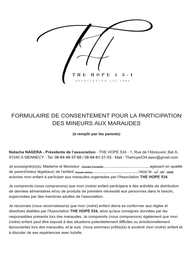 MINEUR Formulaire de Consentement | PDF