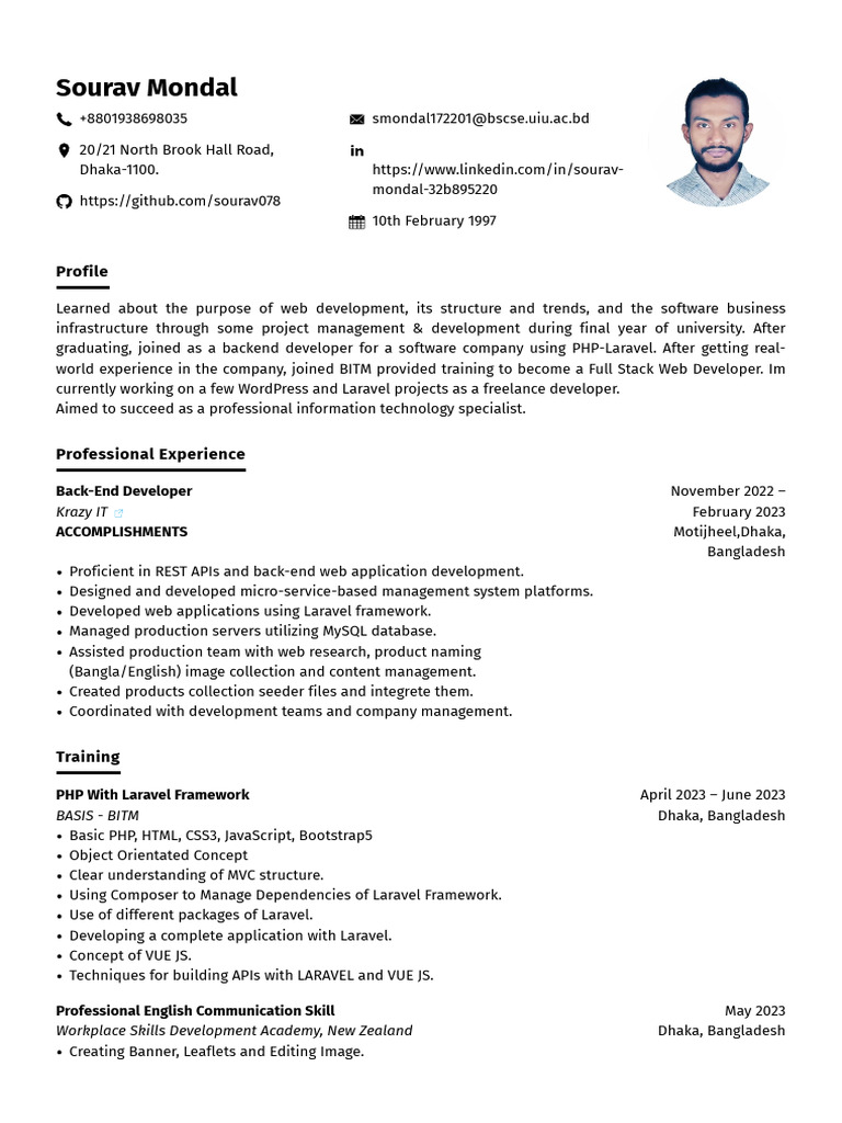 Sourav - Mondal - Resume - 26 08 2023 07 30 41 | PDF | Web Development | Php