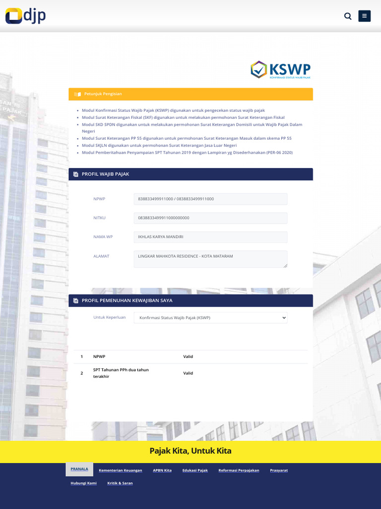 KSWP - Direktorat Jenderal Pajak 2024 | PDF