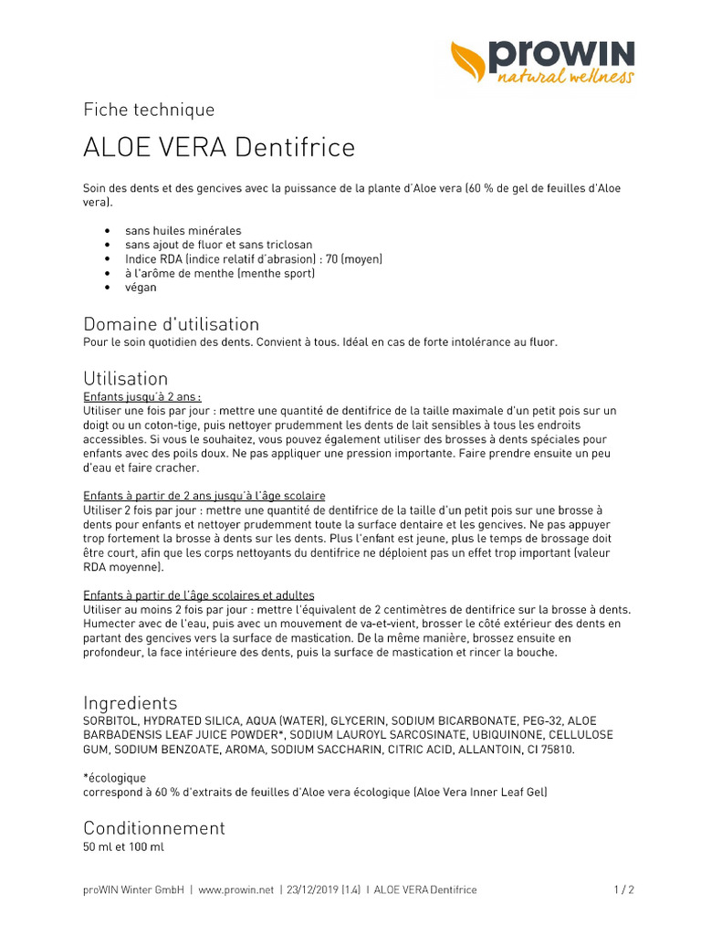 Dentifrice Fiche+technique | PDF