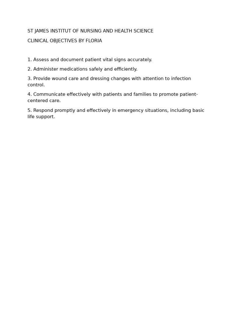 Nursing Clinical Objectives Overview | PDF