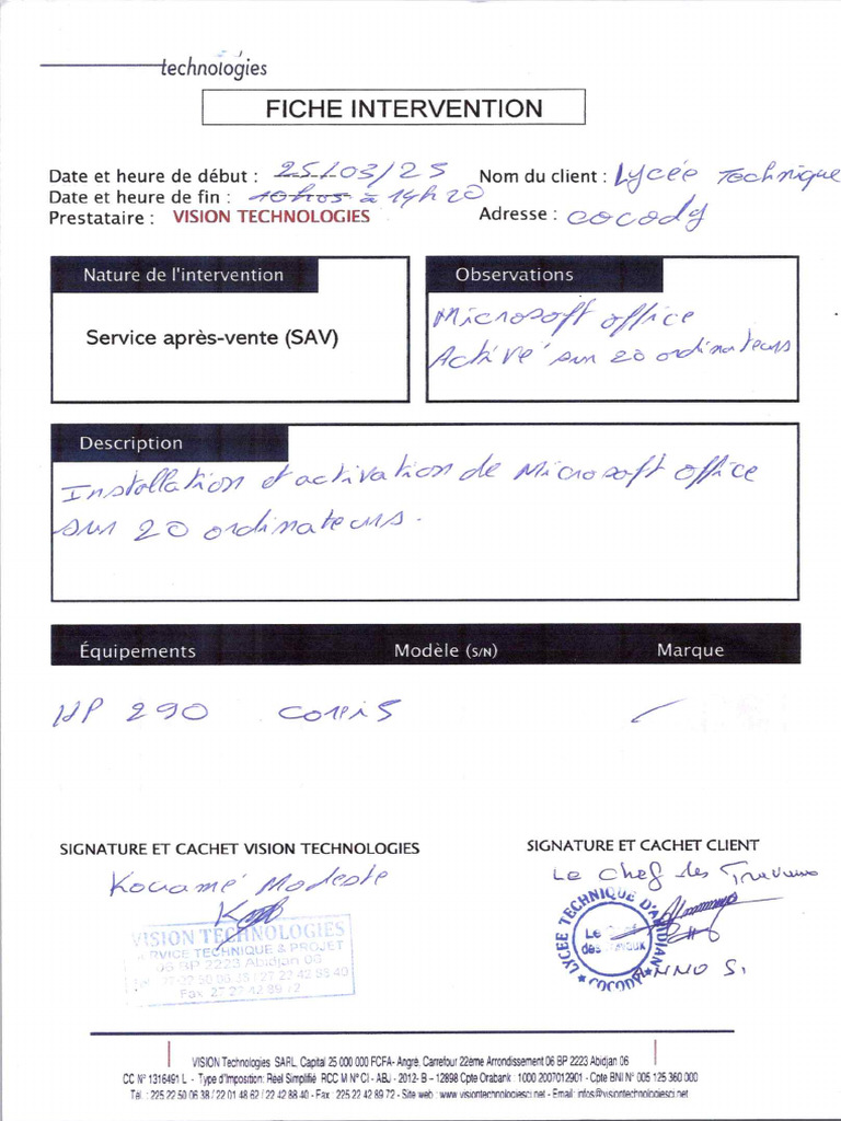 FICHE D'INTERVENTION . | PDF