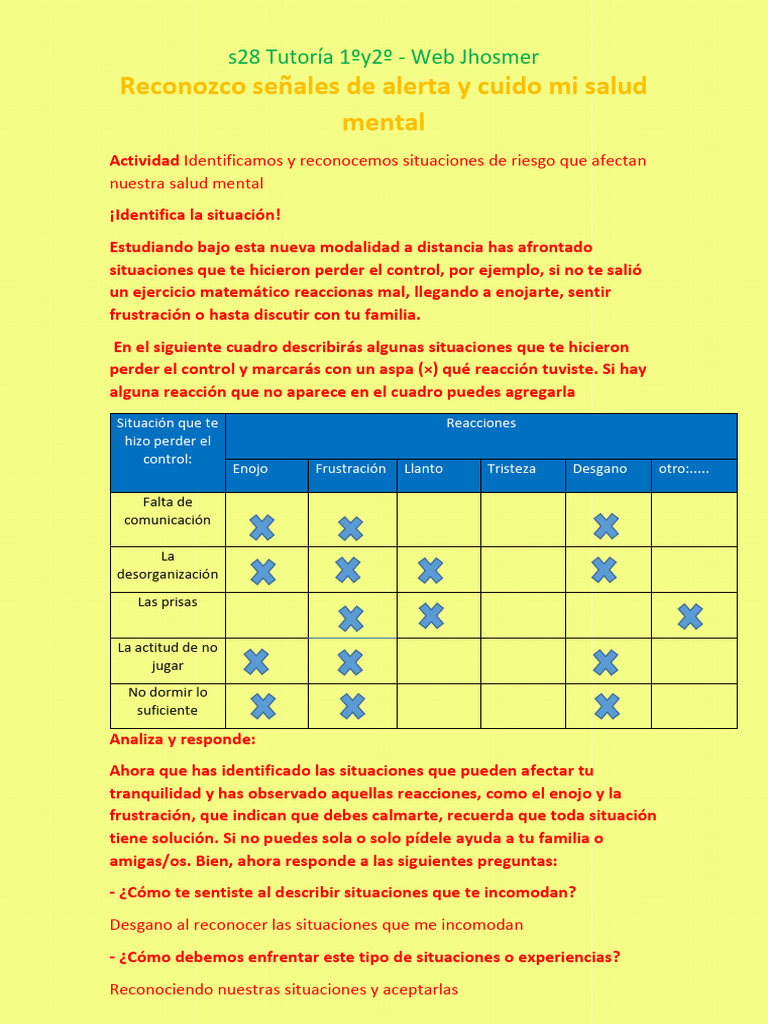 Reconozco Señales de Alerta y Cuido Mi Salud Mental: s28 Tutoría 1ºy2º ...