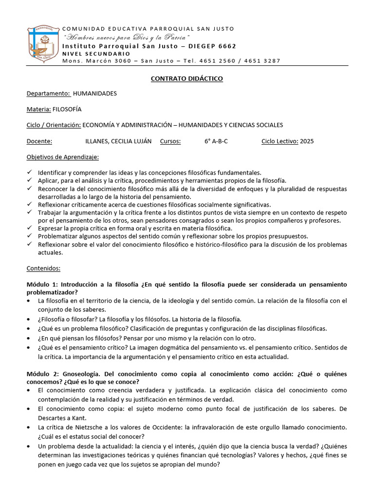 Contrato DidÃ¡ctico IPSJ 2025 | PDF | Conocimiento | Estética
