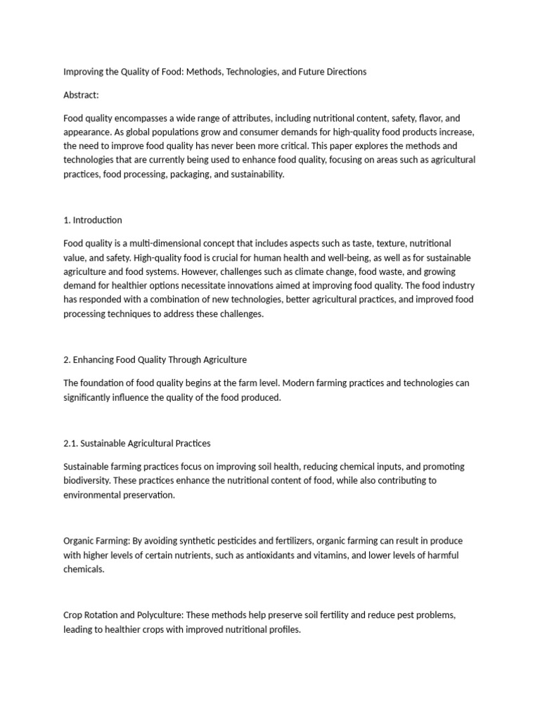 Improving The Quality of Food | PDF | Agriculture | Sustainable Agriculture